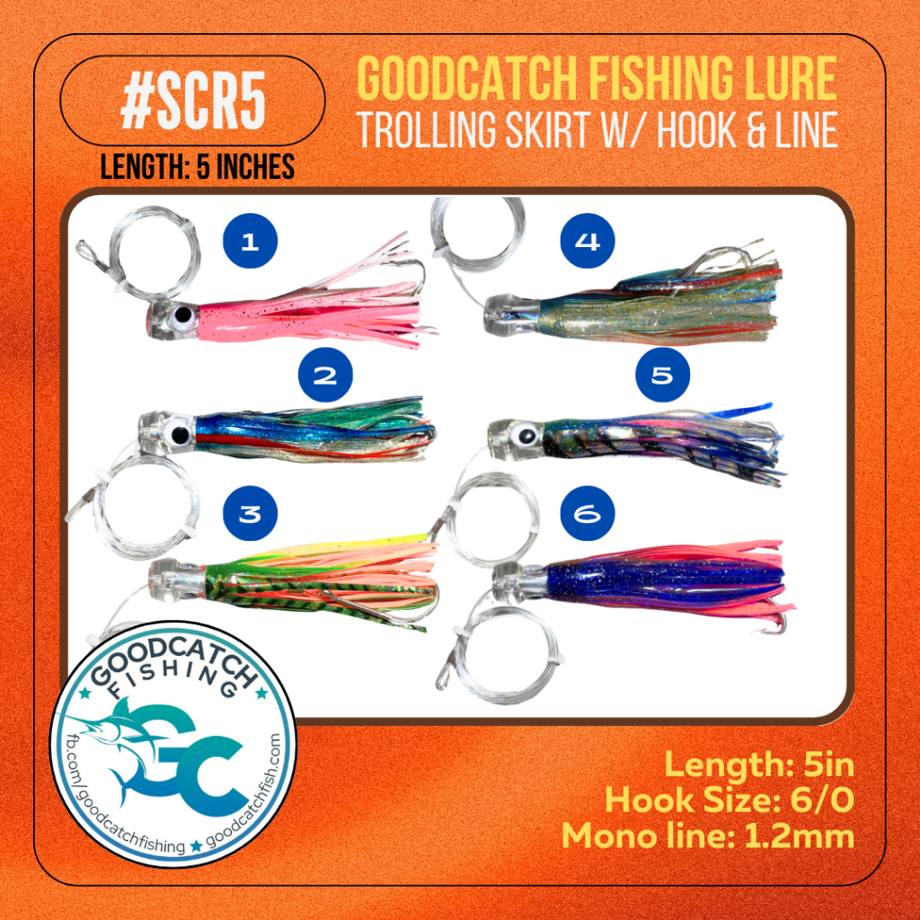 GoodCatch SCR5 5 inches Trolling skirt w/ Rigged CN hook 6/0 & Monoline ...