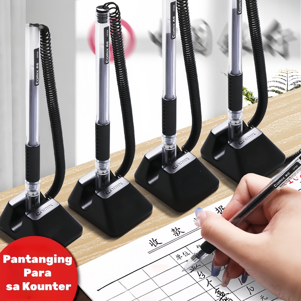 Table Top Pen Black Counter Pen with String Wire Stand Office Bank ...