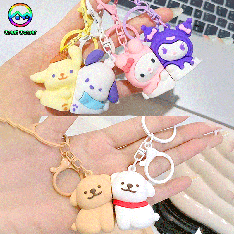 Cute Cartoon Magnetic Keychain Line Puppy Couple Backpack Charms Bag ...