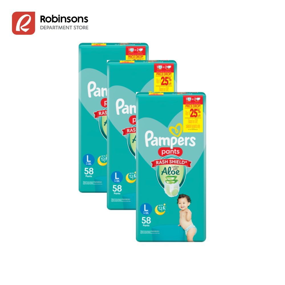 Pampers Pants w/ Rash Shield Lotion with Aloe Super Jumbo Large 58s ...