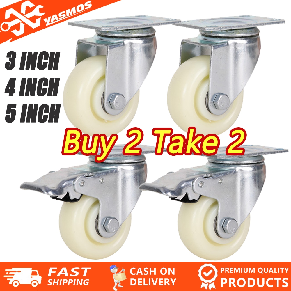 4pcs White Nylon Caster Wheels 3inch - 5inch Fixed / Rotate Wheel (With ...