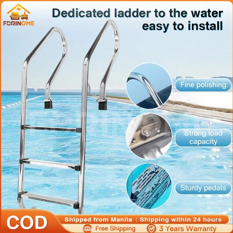 Stainless steel pool ladder with built-in P-shaped handrail 2/3 step ...