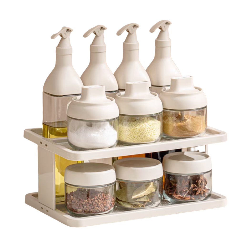 11 PIECES Kitchen Condiment Set with Plastic Rack Glass Oil Bottle Set ...