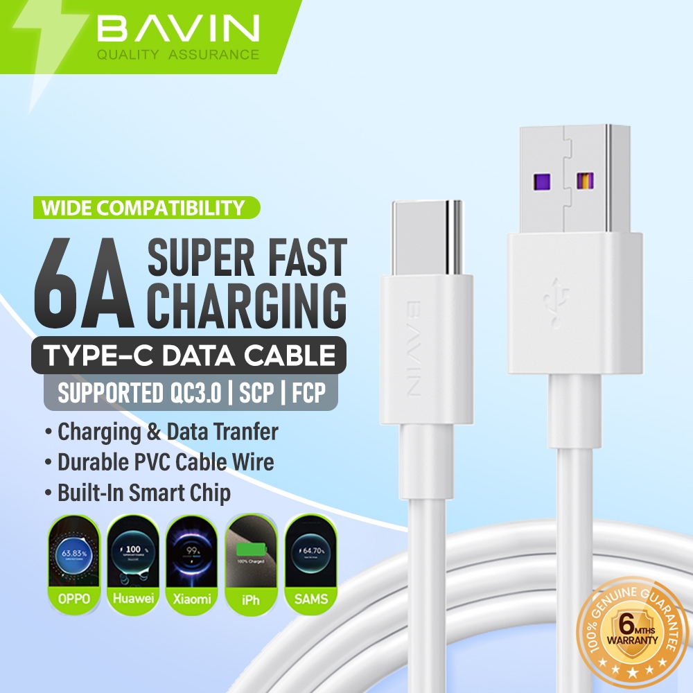 BAVIN CB393 6A Fast Charging & High-Speed Data Transfer USB to Type-C Cable Universal ...