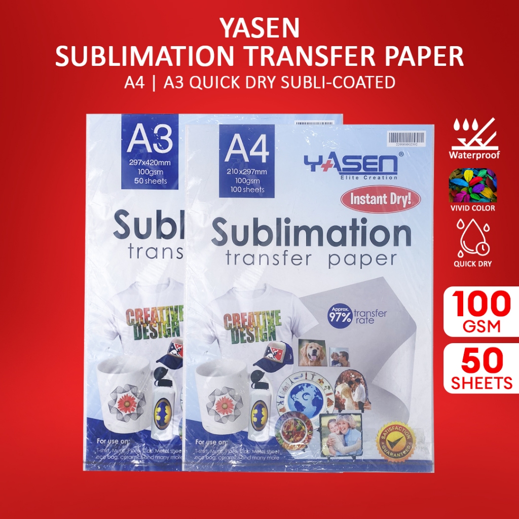 Yasen Sublimation Paper A3 and A4 Quick Dry Subli-coated Transfer Paper ...