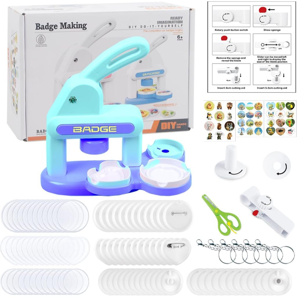Creative 3 in 1 Badge Machine Kit Blue - Upgrade Button Maker Artist ...