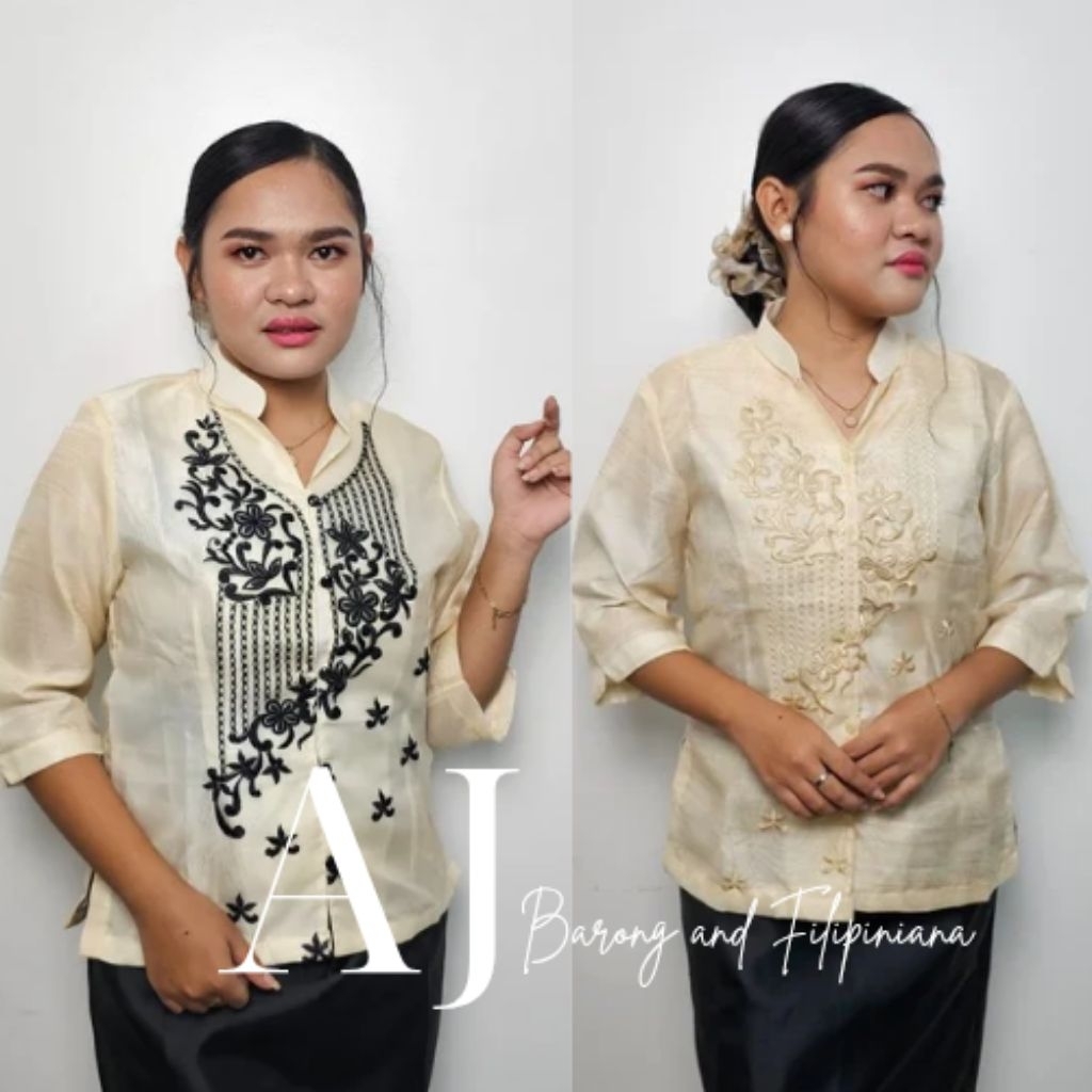 Modern ladies barong 3/4 blouse v-neck | Shopee Philippines