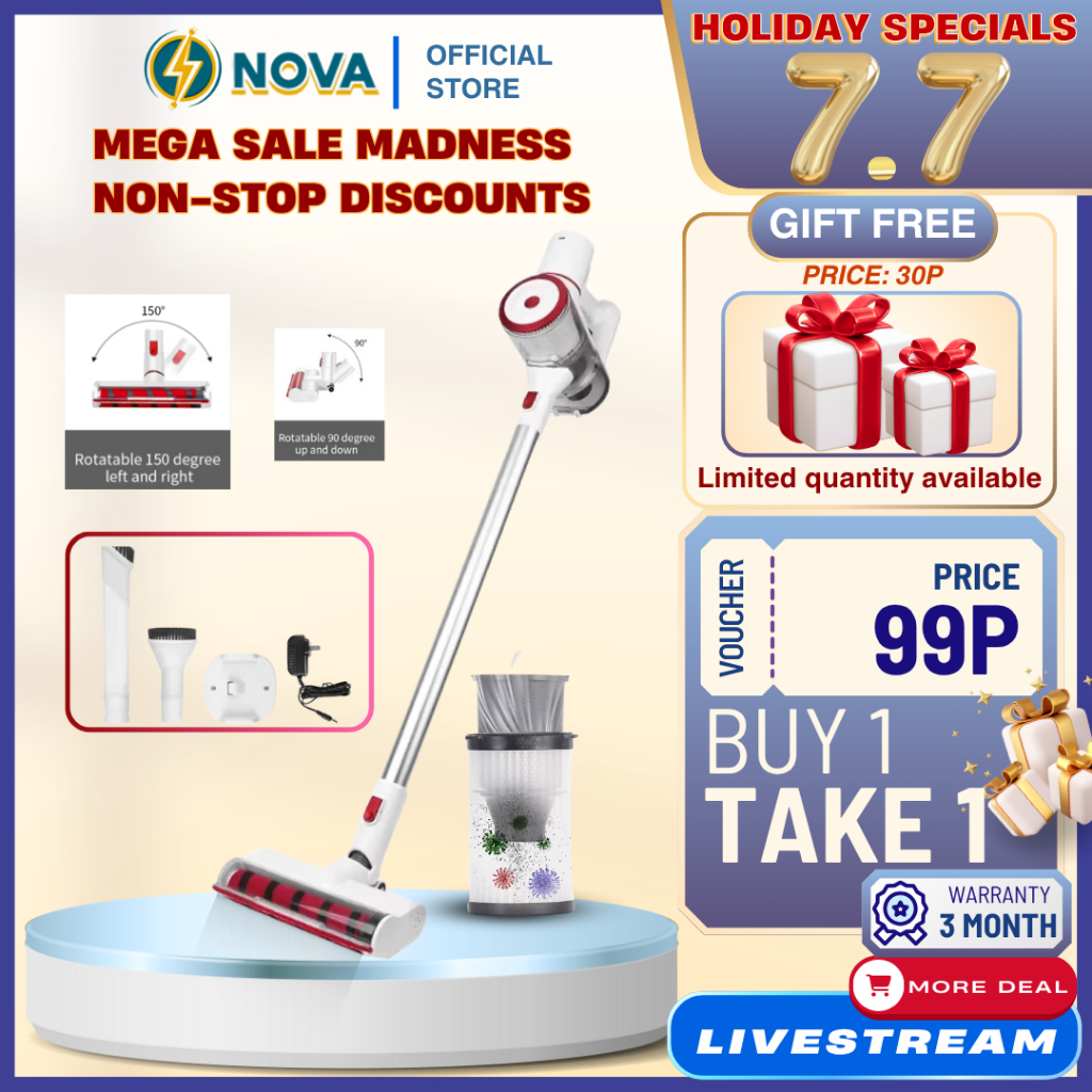 Nova Cordless 3-in-1 Handheld Vacuum Cleaner High-Efficiency ...