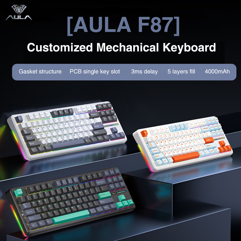 AULA F87 Hot-Swappable 87 Key Customized Mechanical Keyboard Gasket Structure Tri-mode RGB ...