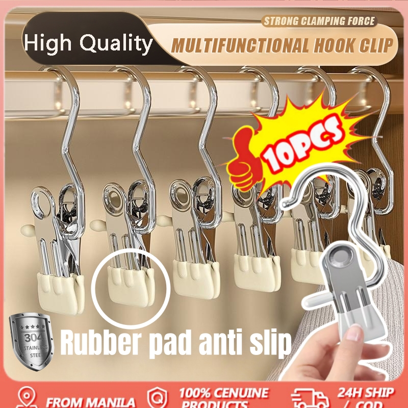 10 Pcs/Set Stainless Steel Anti-slip Hanger Hook Closet Space Saving ...