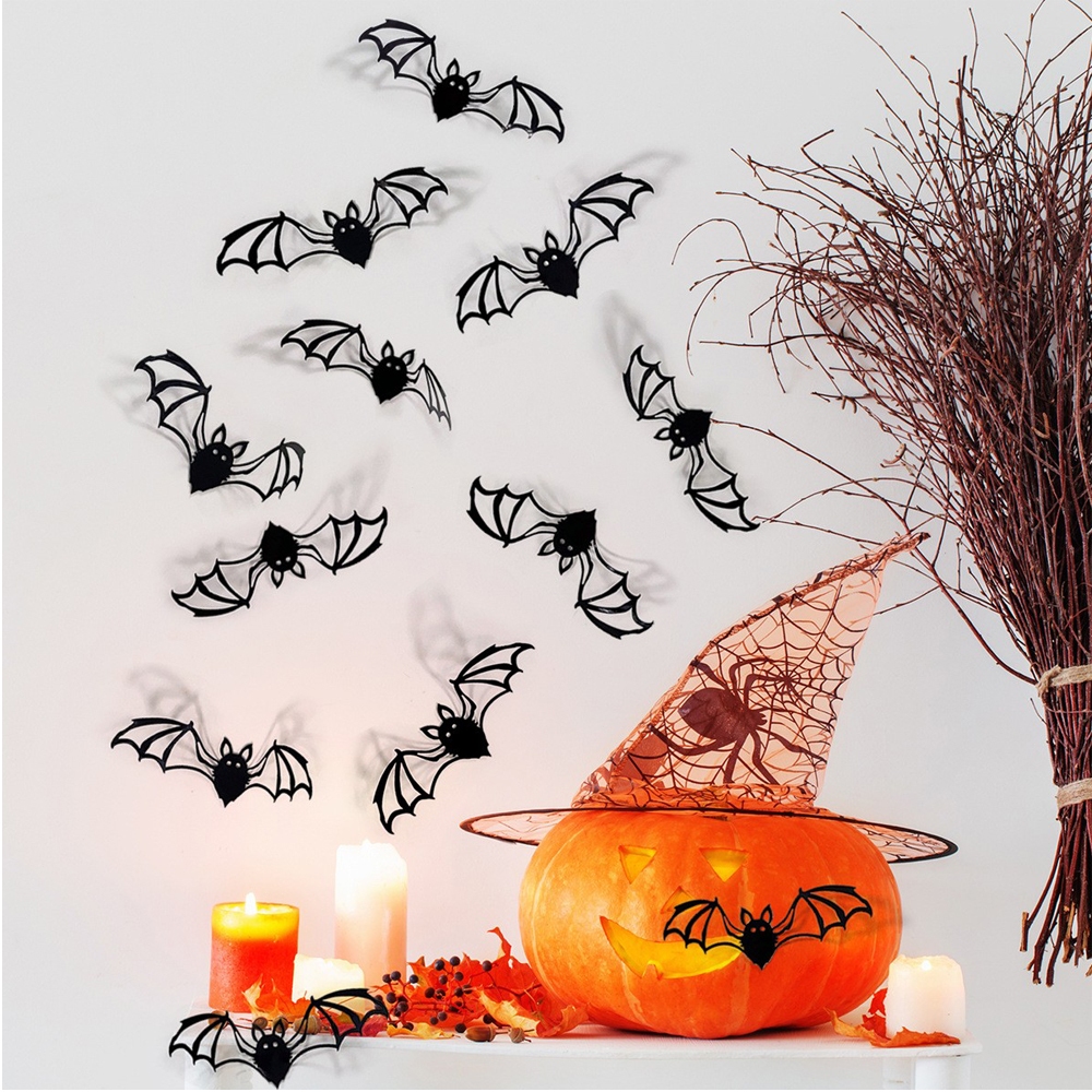 12PCS Halloween 3D Bat Wall Decor Sticker DIY Scary Bat Wall Decal for ...