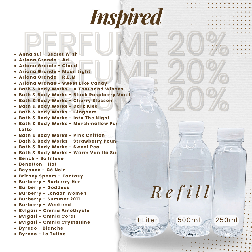Refill Inspired Perfume 20% Women A-B 250ml, 500ml & 1 Liter | Shopee ...