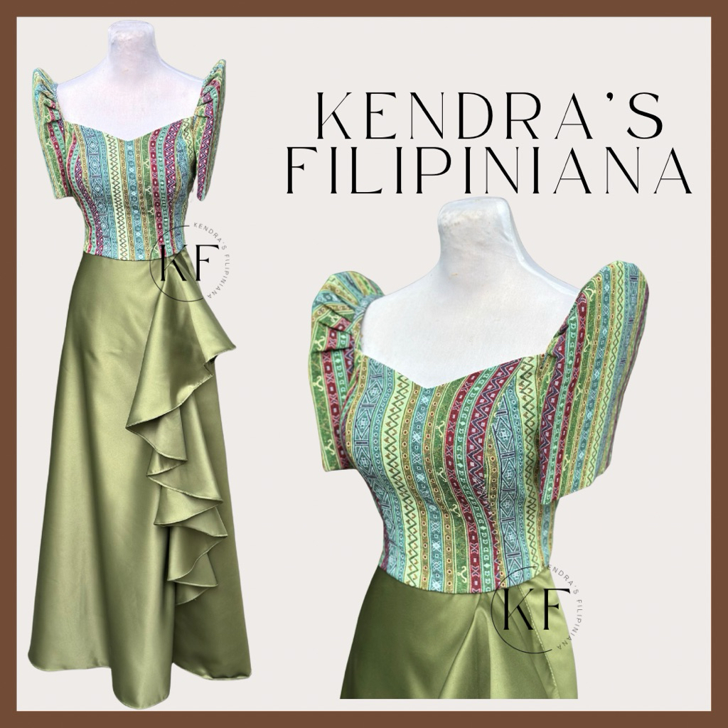 Modern Filipiniana Ethnic Plain Top with Raffles Skirt (olive green ...