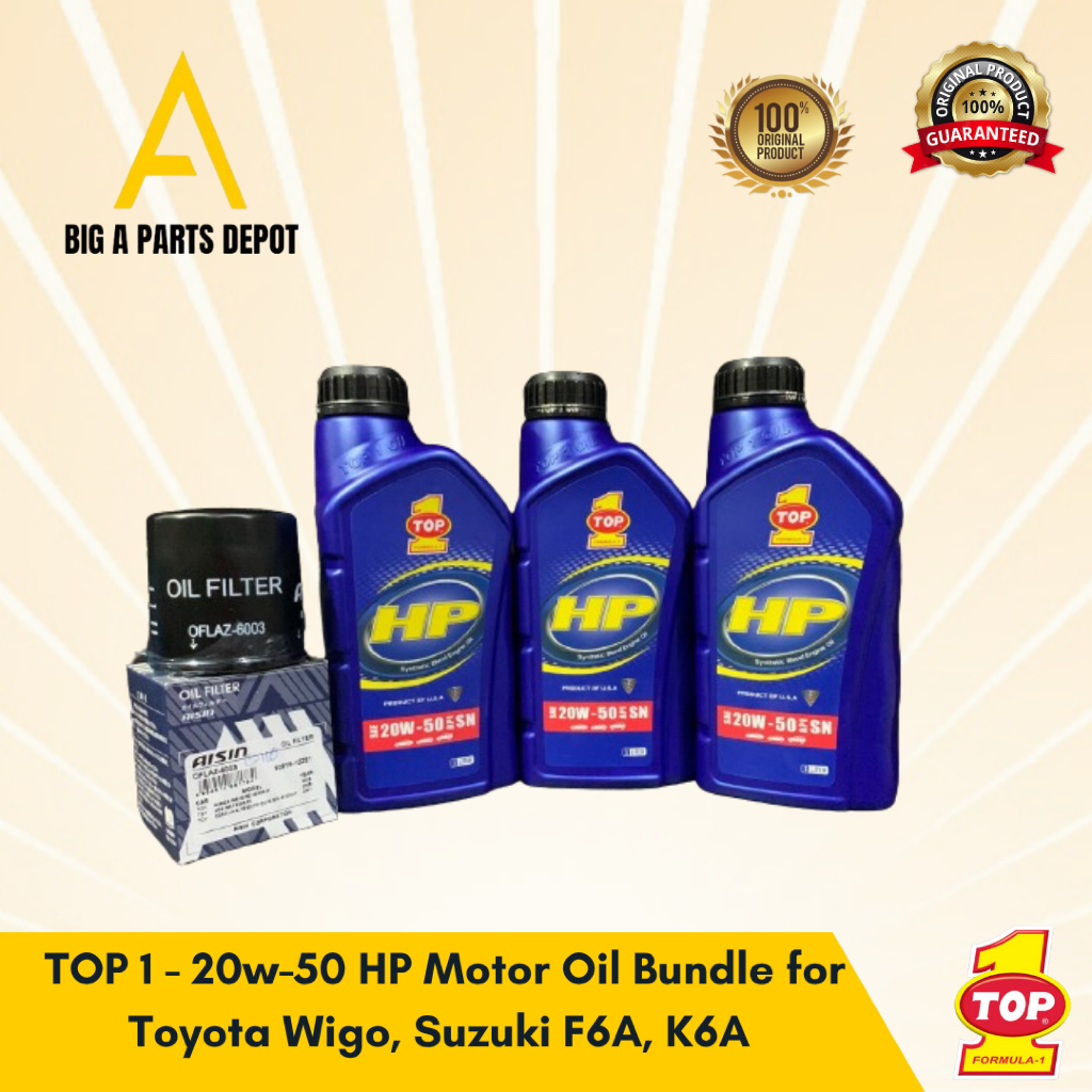 Top 1 - 20w-50 Synthetic Motor Oil API SN Change Oil Bundle for Toyota Wigo, Suzuki K6A, F6A 12v ...
