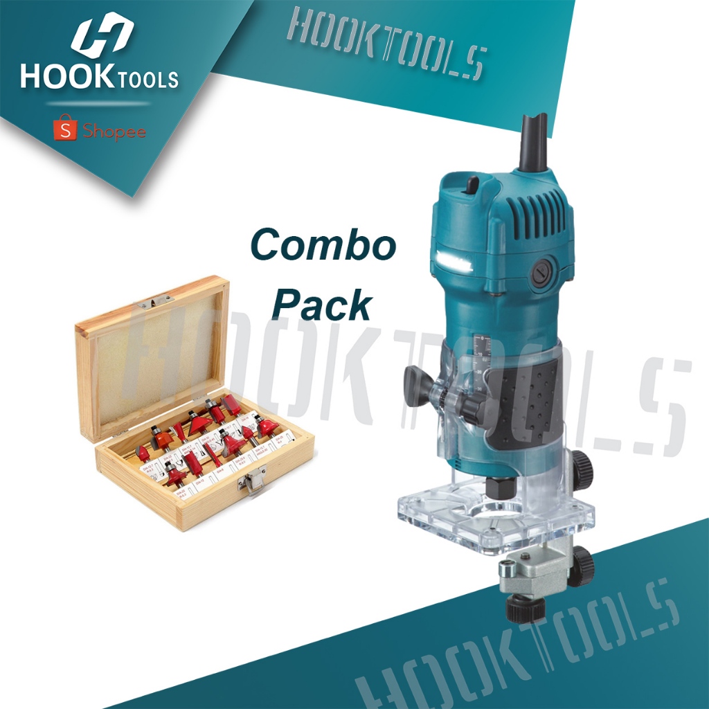 HOOK MT3709 Palm wood Router with 12pcs/set Bits Trimmer 530W ...