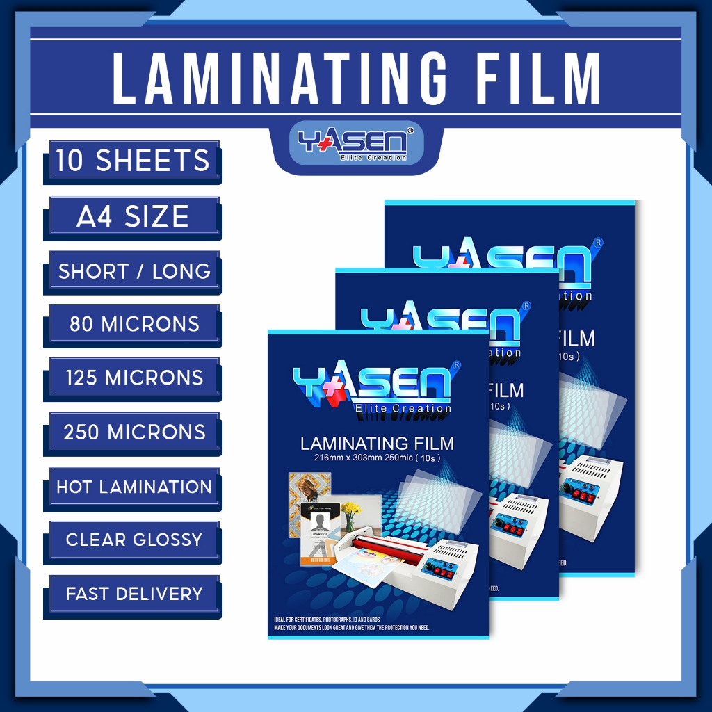 Yasen Laminating Film 10 Sheets A4 Short Long 80/125/250 Microns Hot ...