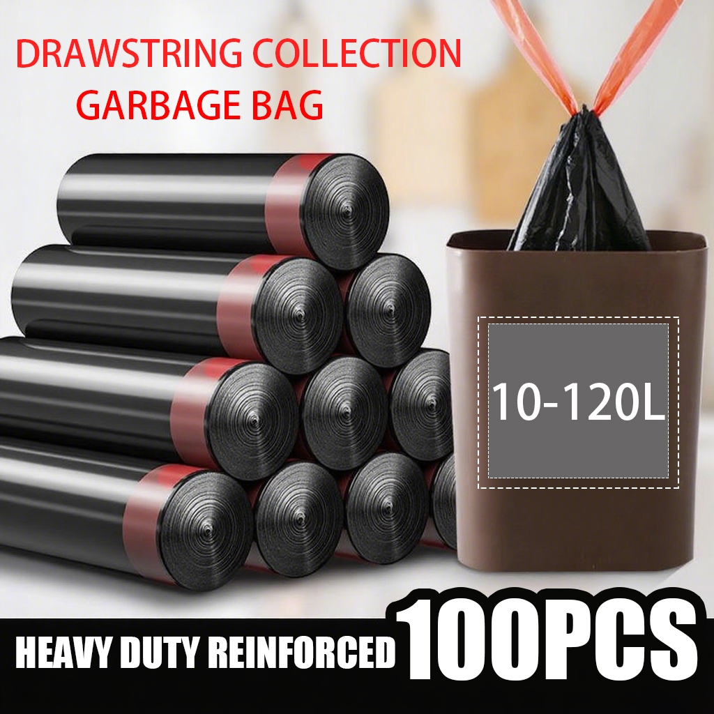 100Pcs /10 Roll Portable Drawstring Garbage Bag Trash Bags For 10-120L ...