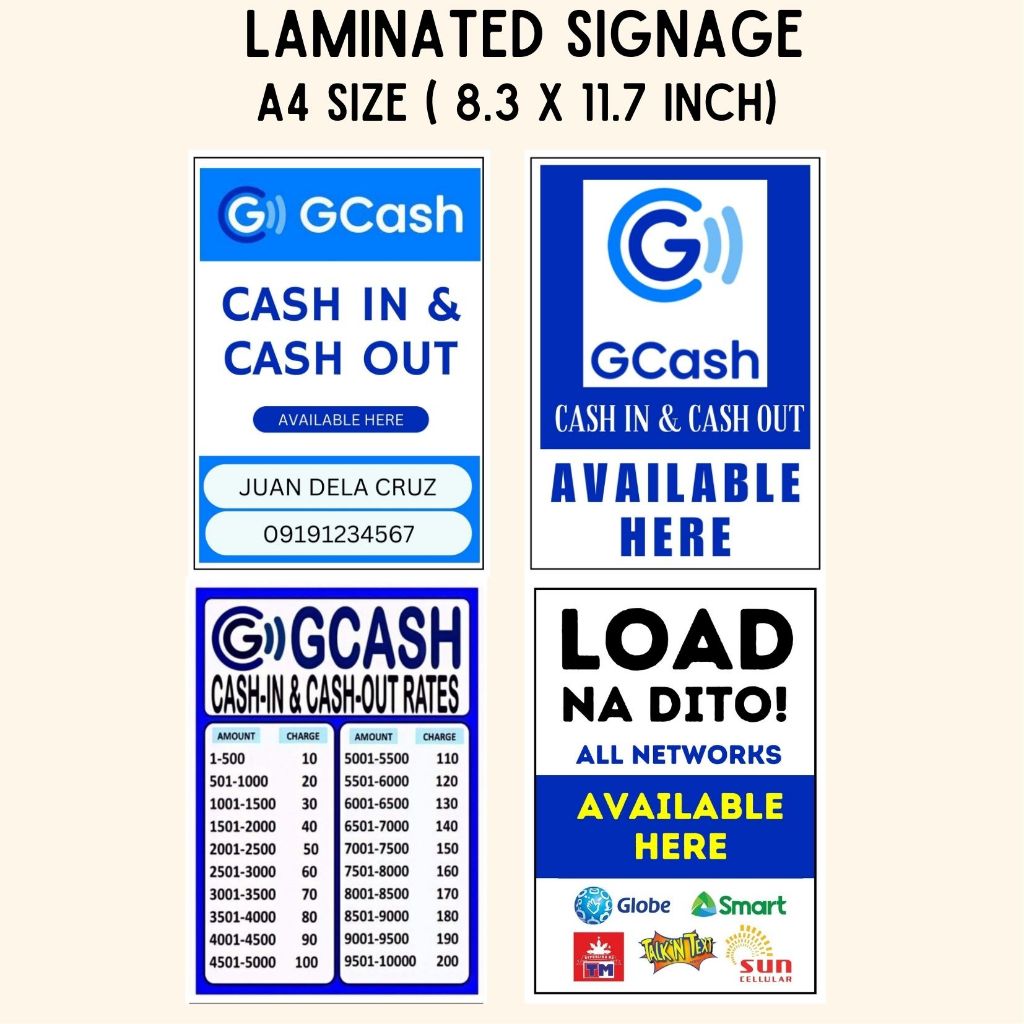 GCASH LAMINATED SIGNAGE A4 SIZE 125 MIC | Shopee Philippines