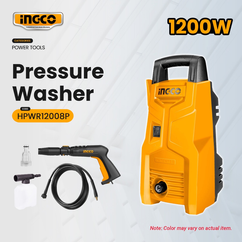 Ingco 1200W Electric High Pressure Washer for Motor or Car Wash Cleaning HPWR12008P IPT | Shopee ...