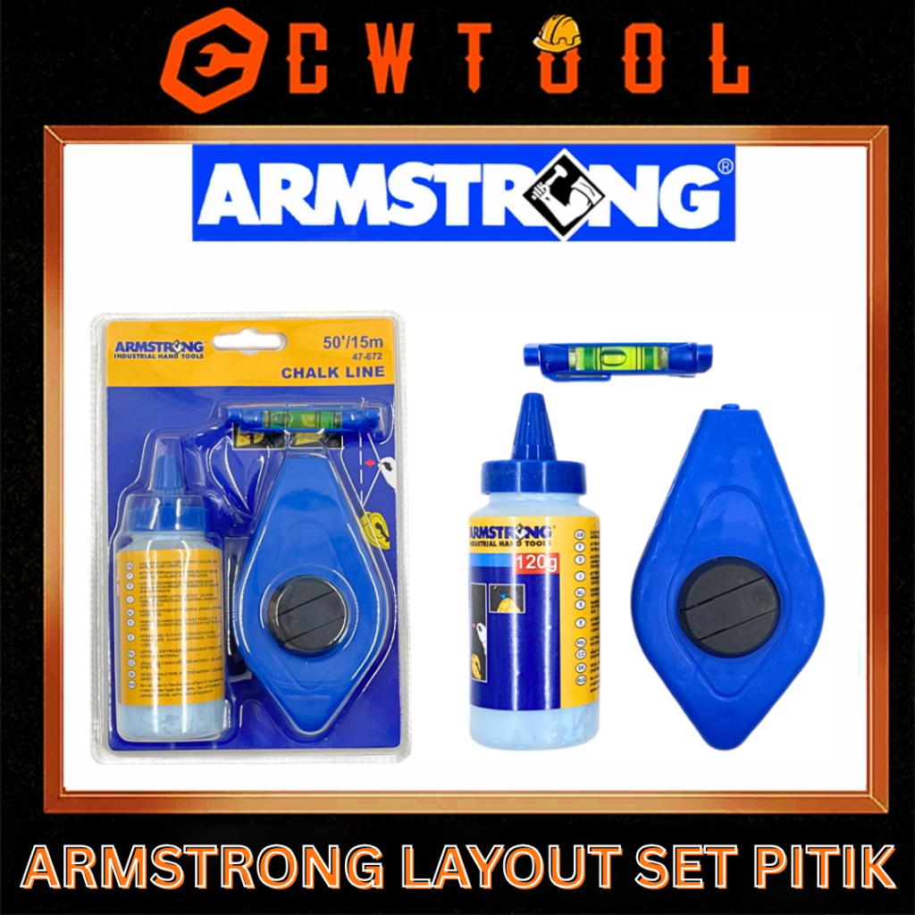 ARMSTRONG 3pc layout set chalk line marker w/ power pitik level bar ...