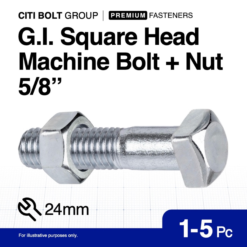 1-5pc 5/8 Galvanized Square Head Machine Bolt with Nut | Shopee Philippines