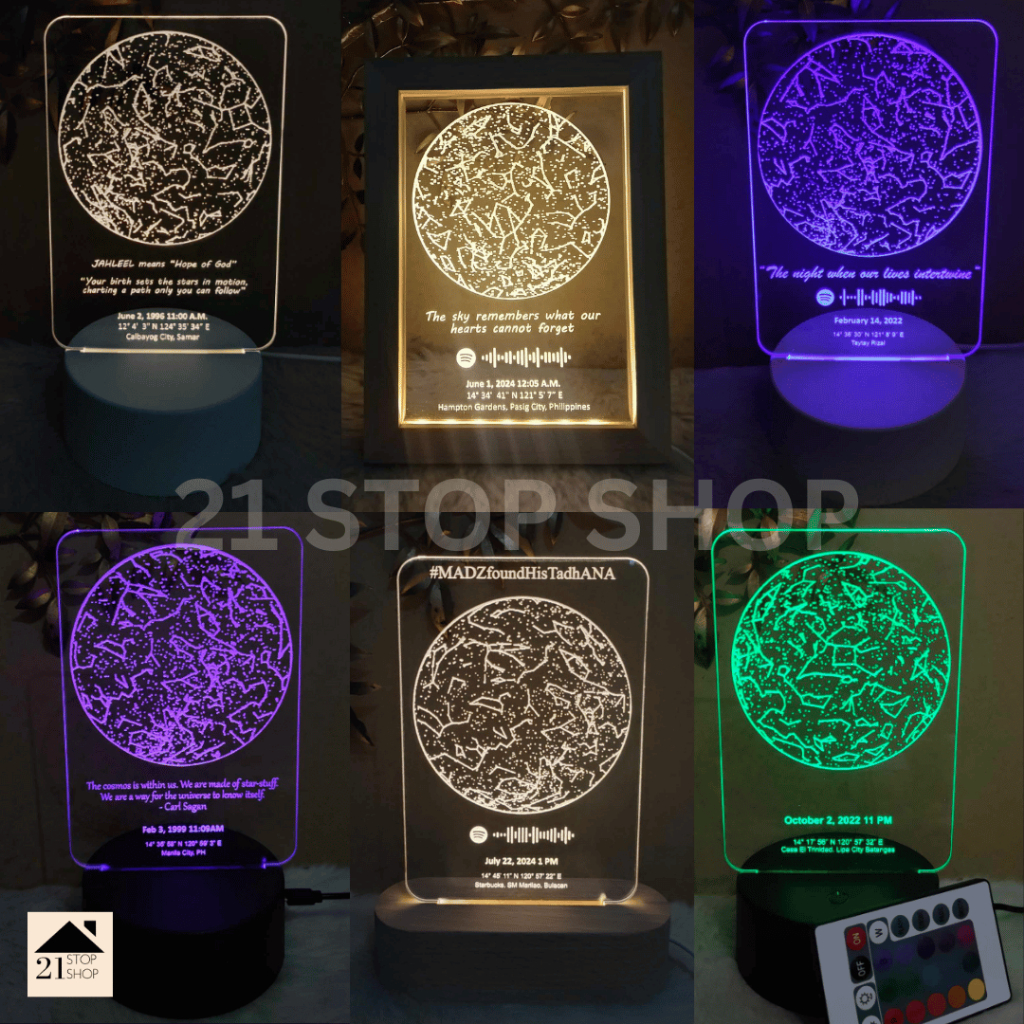21SHOP Customized NIGHT SKY STAR MAP Led Lamp in Wooden Frame/Base ...
