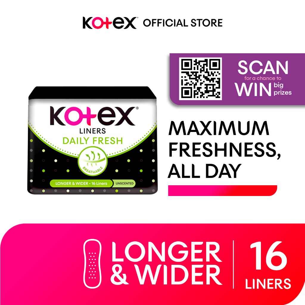 Kotex Daily Fresh Longer & Wider Liners - 16 Liners | Shopee Philippines
