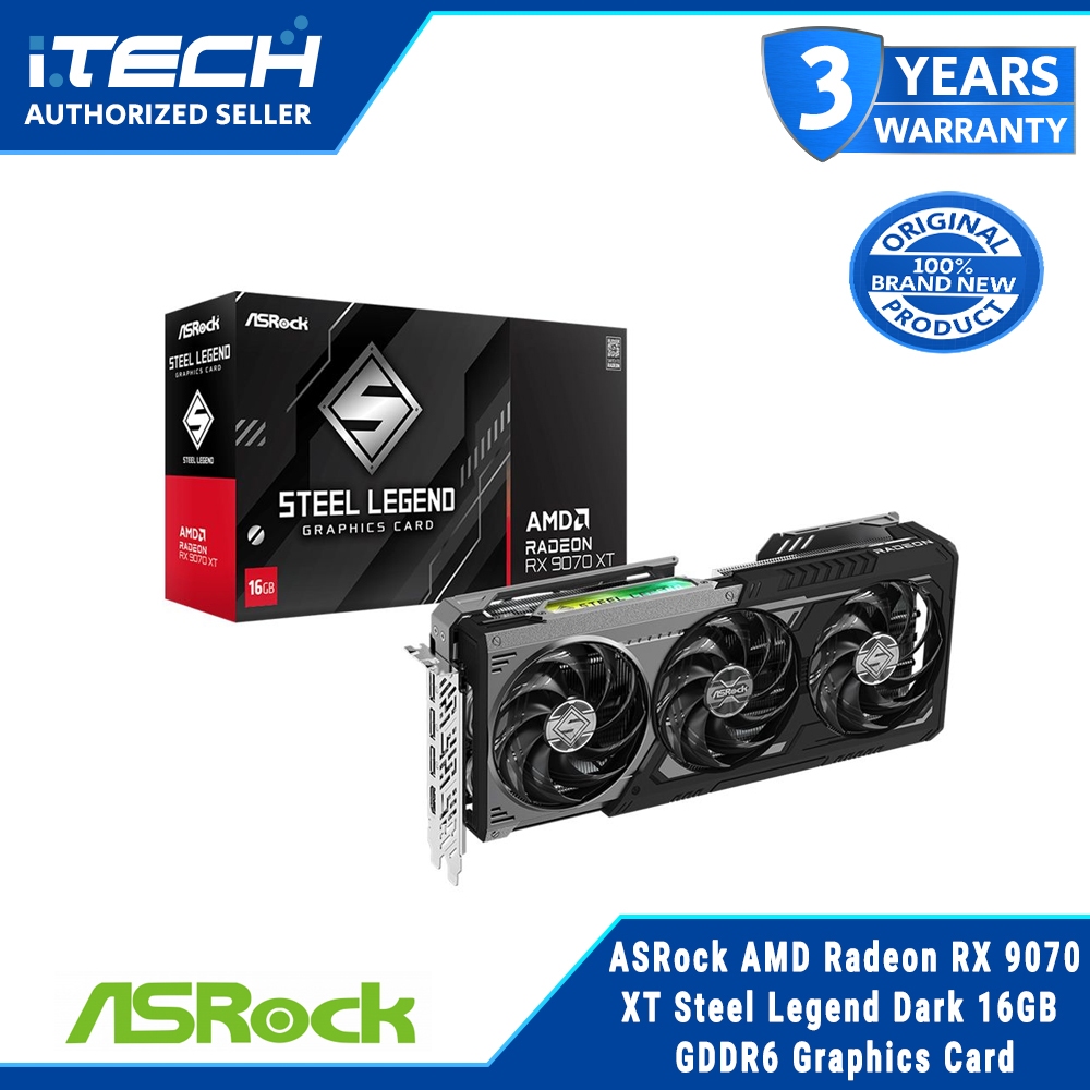 ASRock AMD Radeon RX 9070 XT Steel Legend Dark 16GB GDDR6 Graphics Card ...