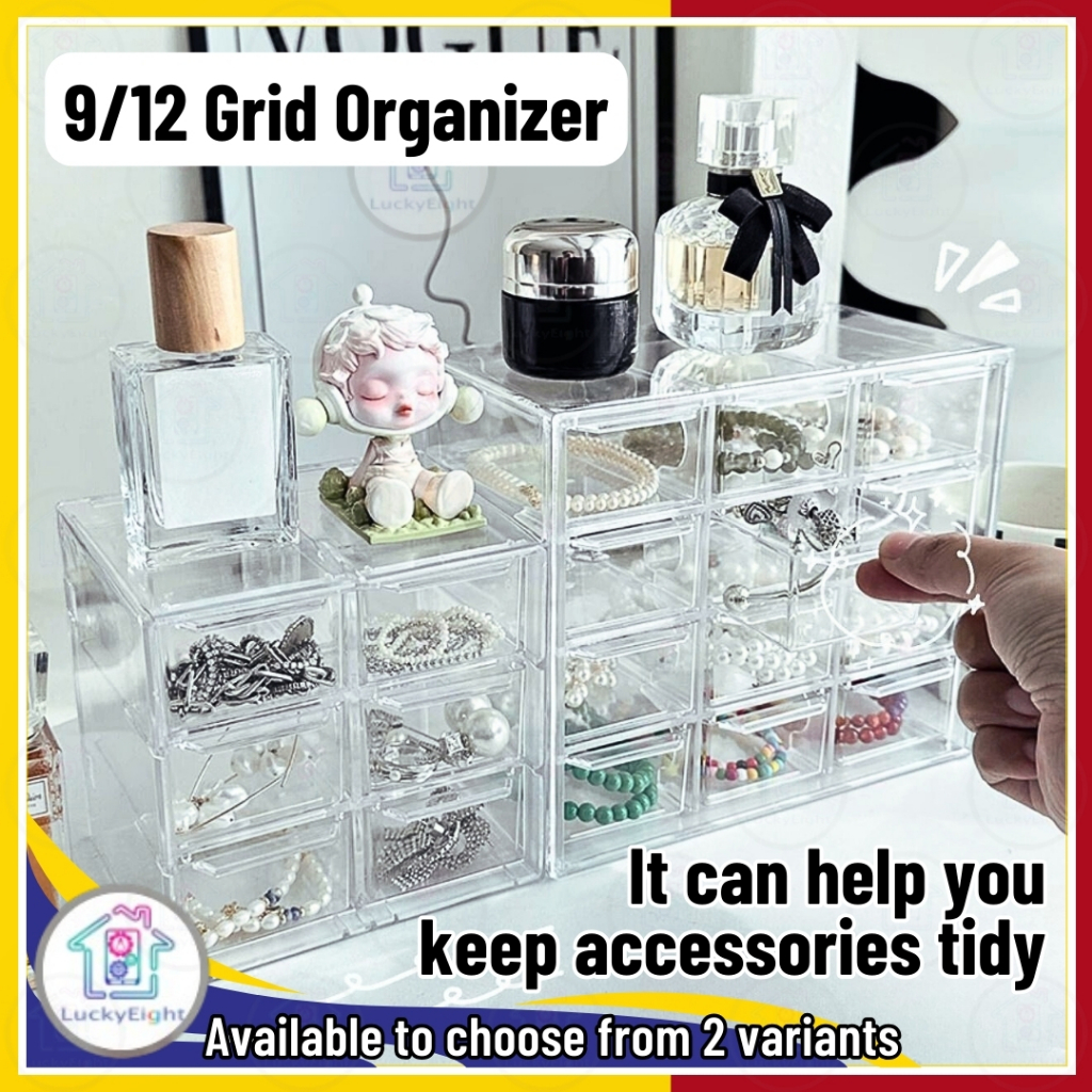 6/9/12 Grid More Compartments Transparent Stackable Storage Box Desk ...