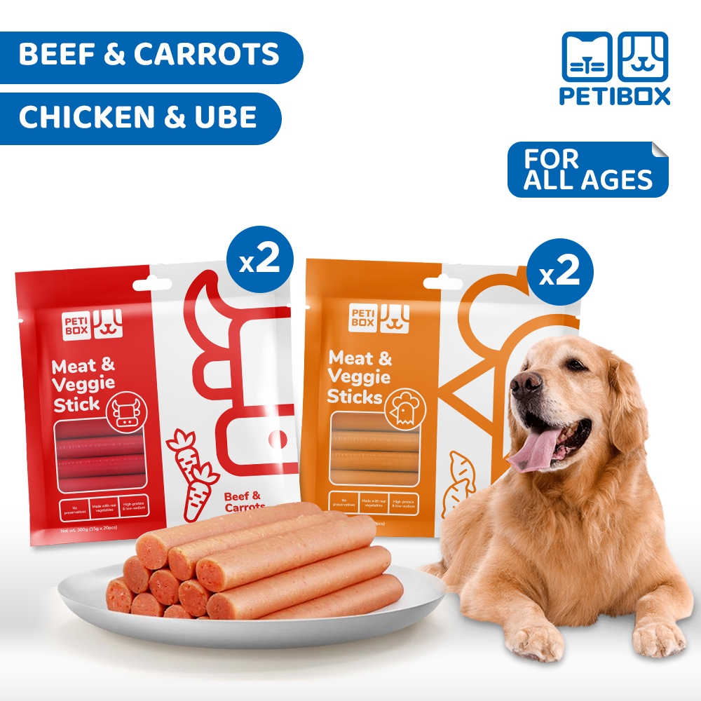 [BUNDLE] Petibox Meat Veggie Sticks Dog Sausage 4 Packs Natural Beef ...