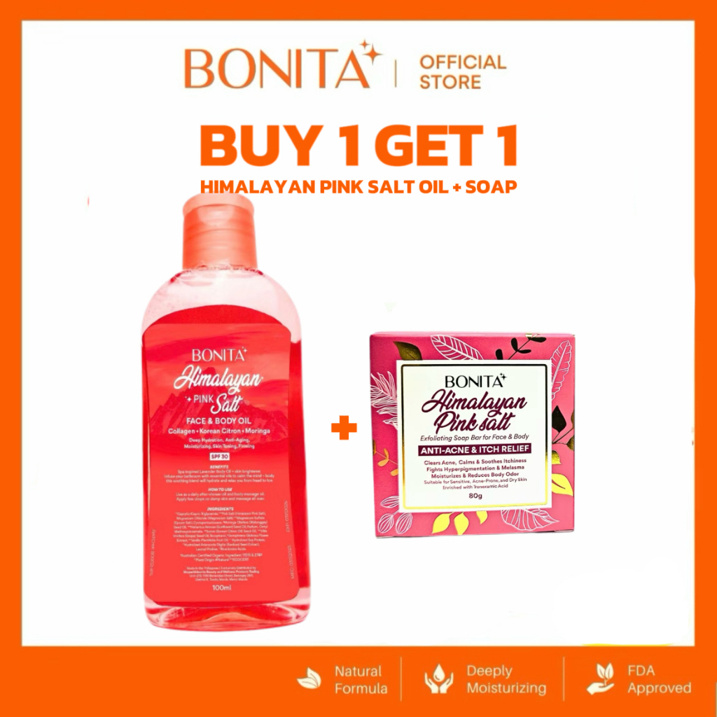 BUY1 GET1 BONITA HIMALAYAN PINK SALT FACE & BODY OIL 100ml + SOAP 80g ...