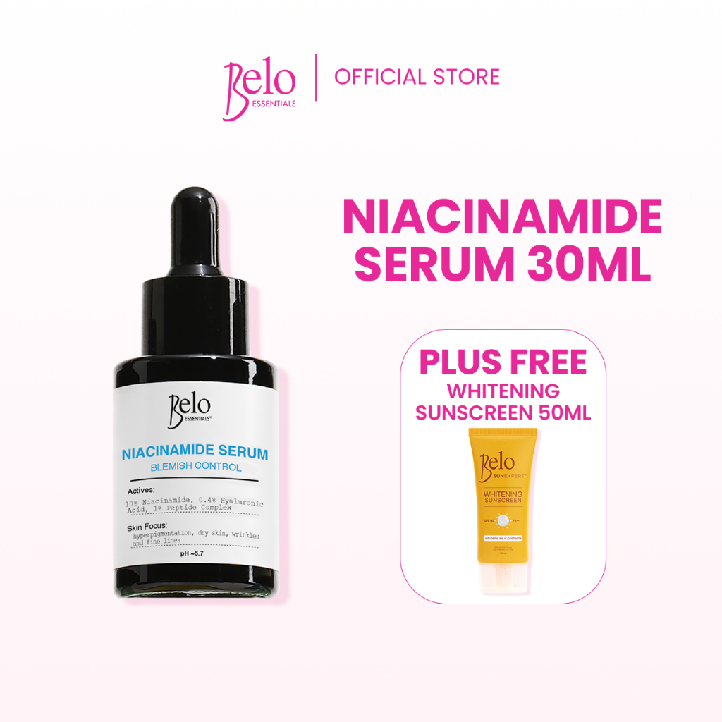Belo Essentials Niacinamide Blemish Control Serum 30mL + FREE Whitening Sunscreen 50mL | Shopee ...