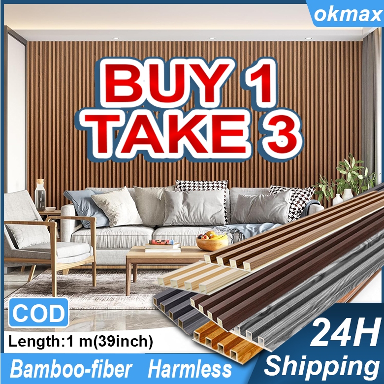 Bamboo Fiber WPC Fluted Wall Panel Sticker Waterproof Grille Design ...