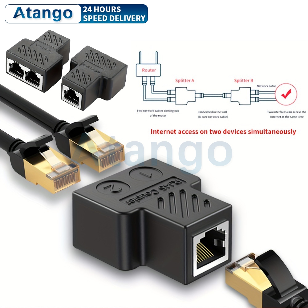 Rj45 Splitter Adapter 1 To 2 Network Connector Dual Lan Cable Extender ...