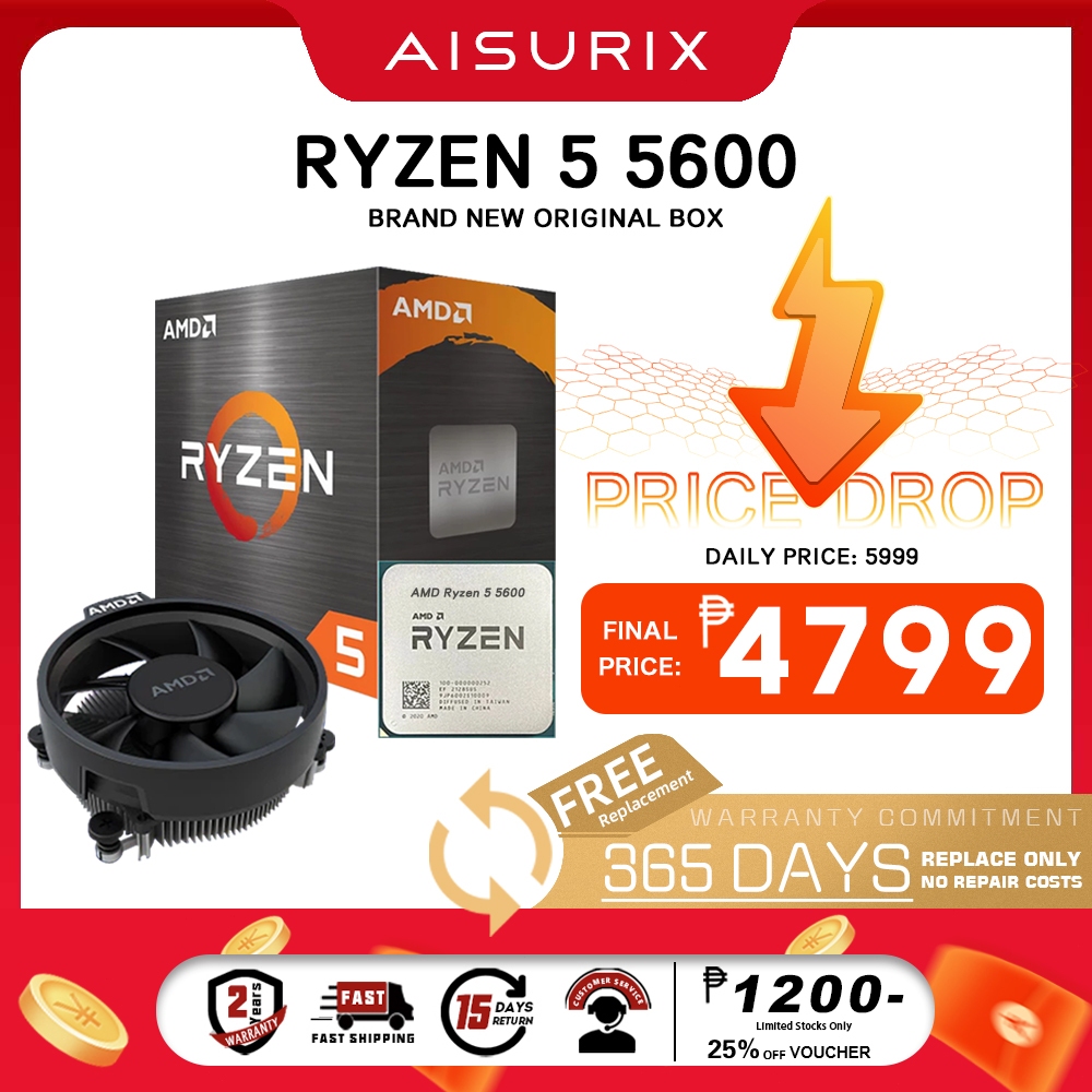 AMD RYZEN 5 5600 CPU Processor Socket AM4 Tray Type With Heatskink ...
