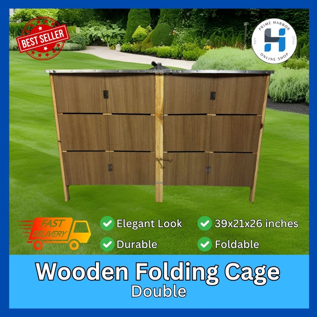 Wooden Folding Cage Double Brown Standard/ Plastic Screen / Heavy Duty ...