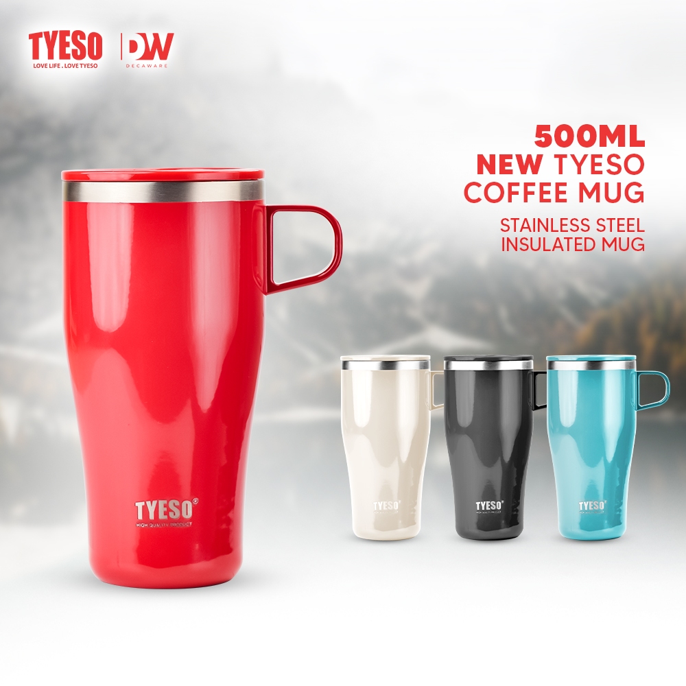 TYESO Red 500ml Thermal Coffee Mug Hot & Cold Vacuum Insulated 304 ...