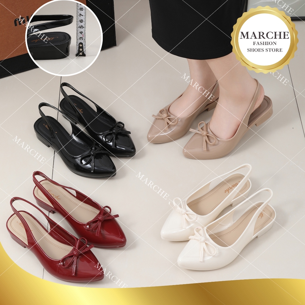 Marche Y2K Glossy Pointed Jelly Sandals 1Inch Heel w/ & w/o Ankle Strap ...