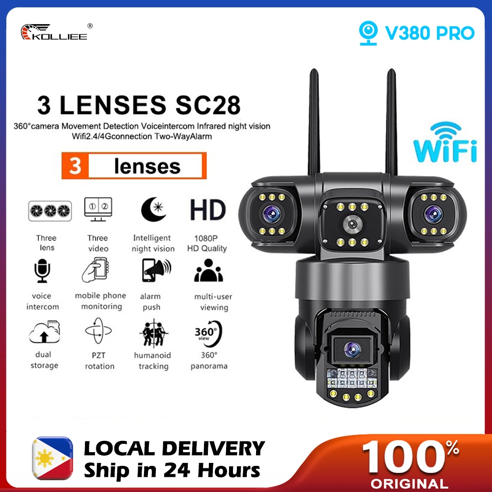 V380 Pro CCTV Camera 6MP 3 Lens Outdoor Waterproof IP66 Wifi Alarm ...