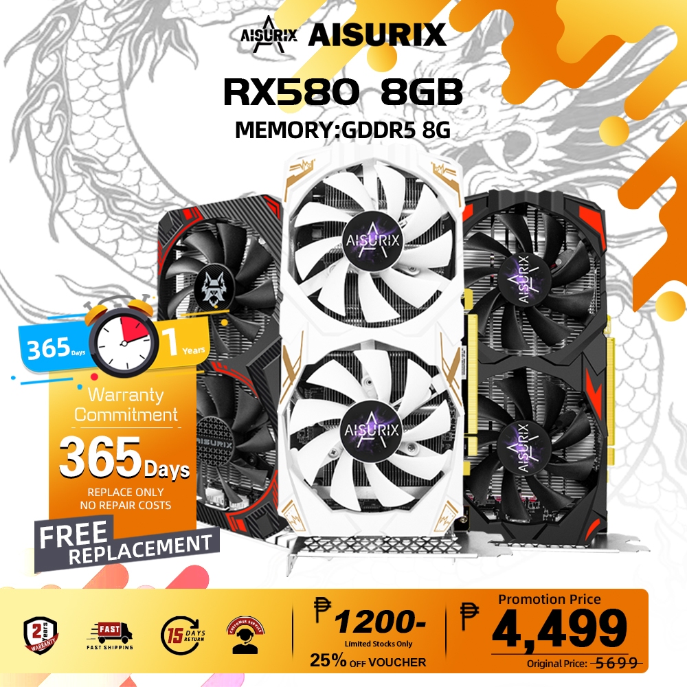 AISURIX NEW RX580 8GB Graphics Card GDDR5 256Bit Computer GPU Video Card AMD For Gaming Working ...