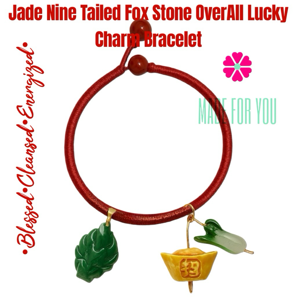 nine tailed queen fox jade stone w/ lucky objects over all good luck ...