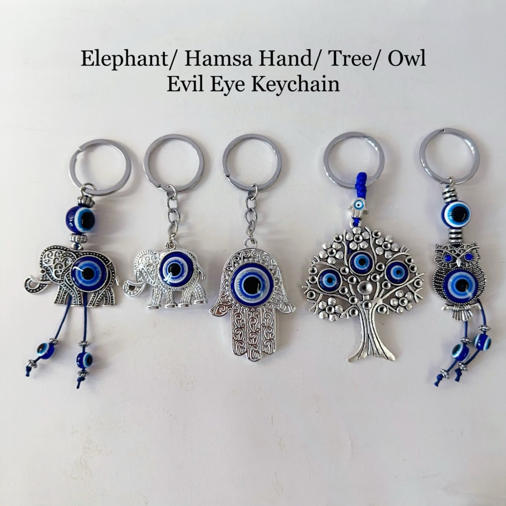Lucky Charm Protection Evil Eye Elephant Hamsa Hand Tree Owl Evil Eye Keychain Protection ...