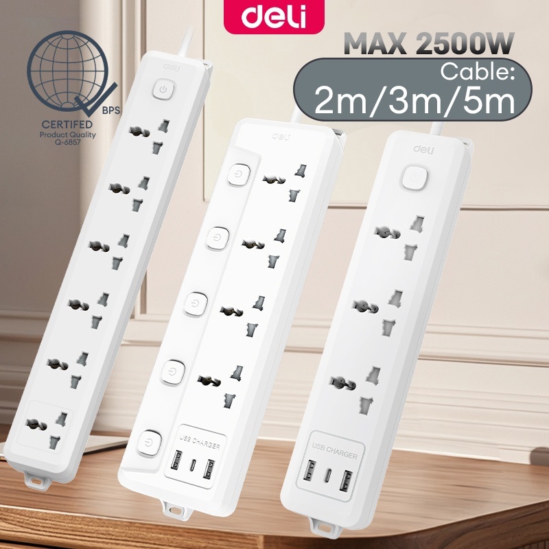 Deli Extension outlet 2m/3m/5m With Switch USB Interfac For families ...