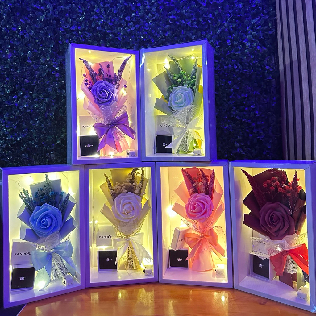 Rose, Tulips and fuzzy wire bouquet in a box (Read description first ...