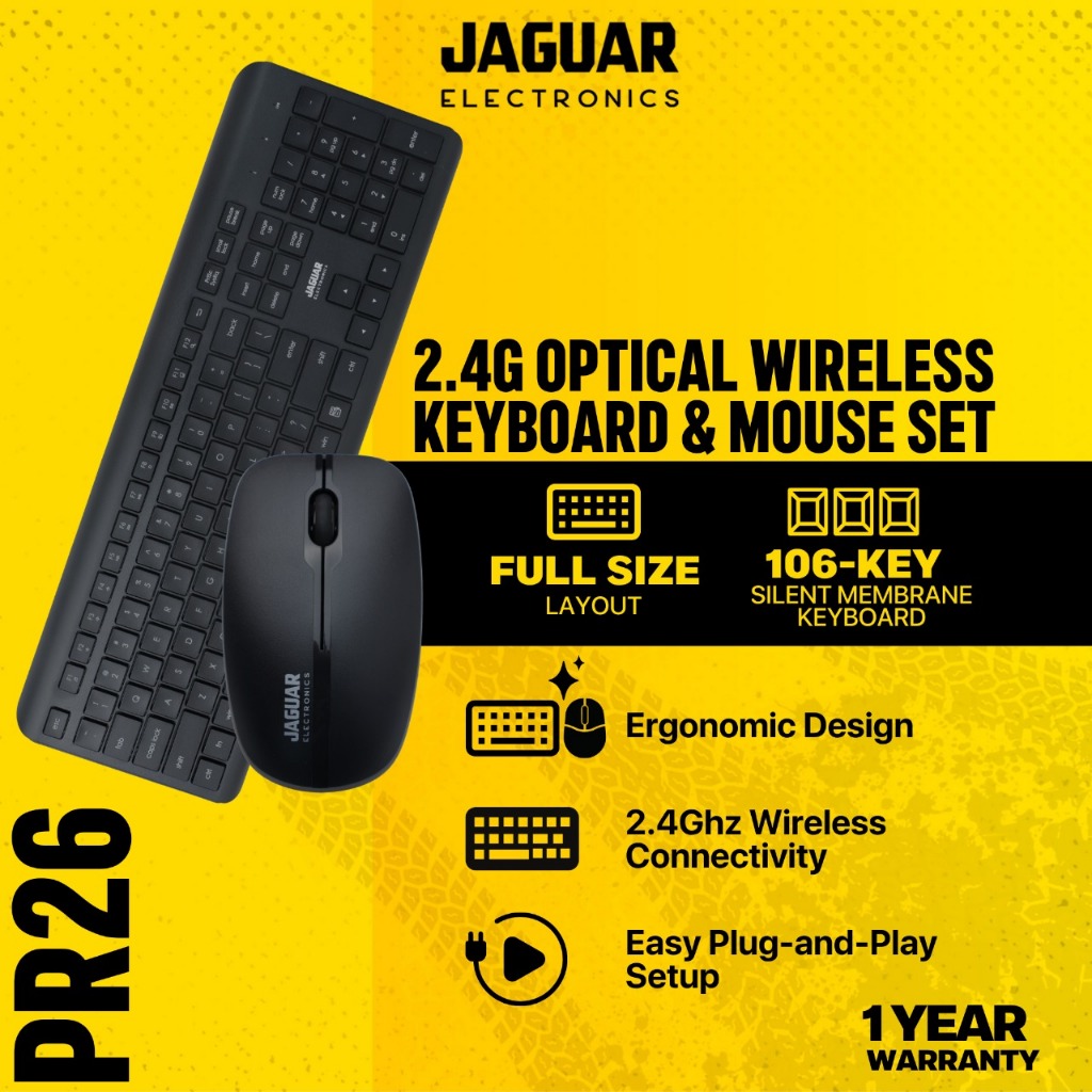 Jaguar Electronics PR26 2.4G Optical Wireless Keyboard and Mouse Set - Black | Shopee Philippines