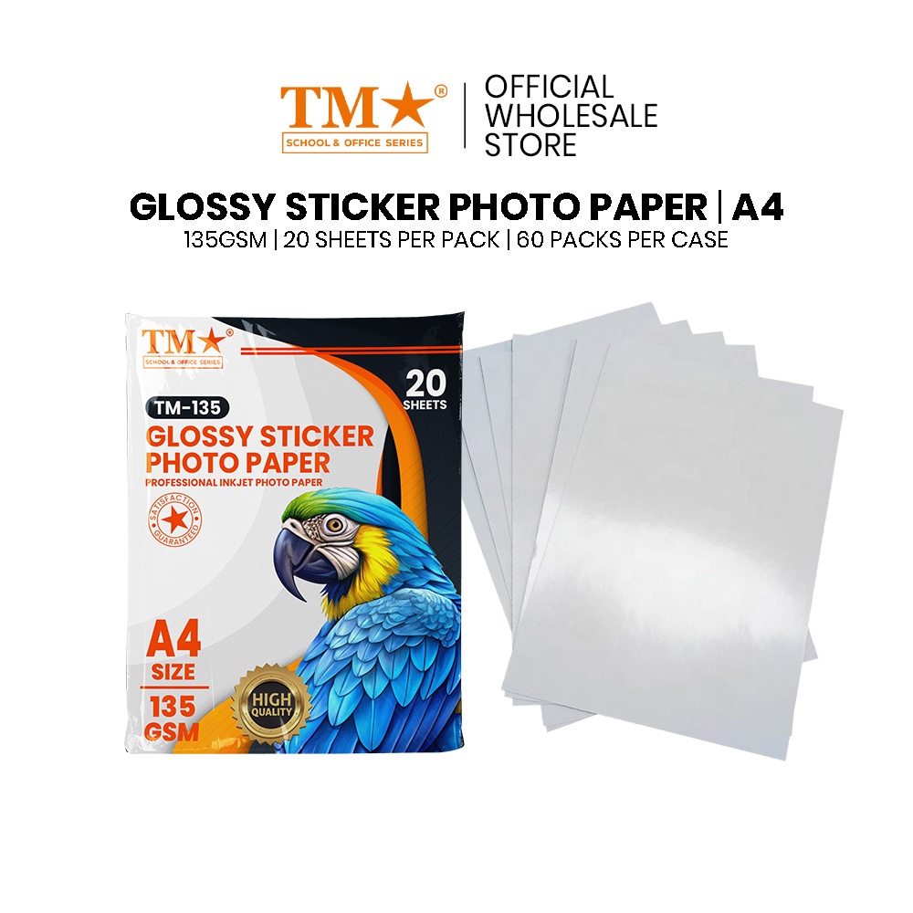 TM | 60 packs Glossy Sticker Photo Paper A4 135 GSM (TM-135) | Shopee ...