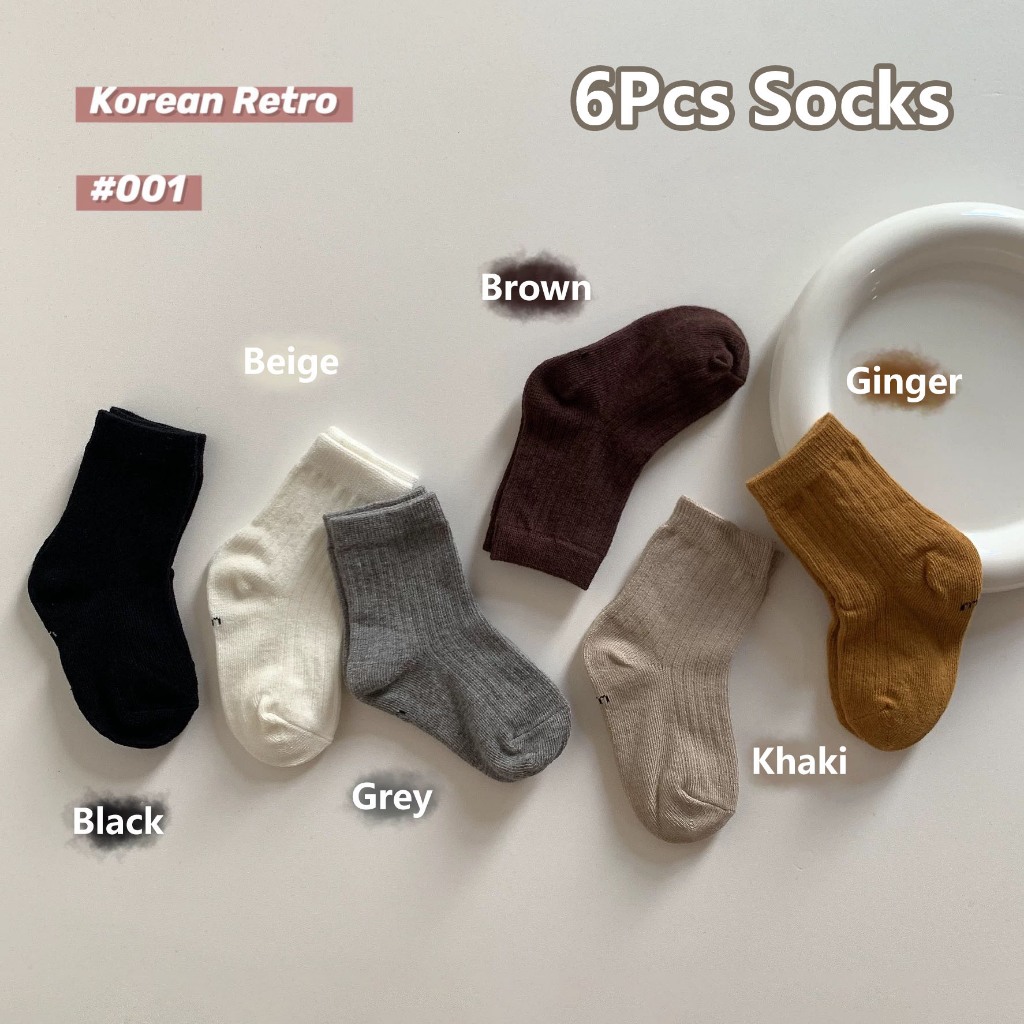 6 Pairs Baby Boy Socks For Girl Toddler Clothes Accessories Pure Color ...