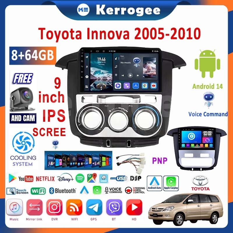 For Toyota Innova 2005-2010 8G+64G Car Android 14 Head Unit 9 Inch IPS ...