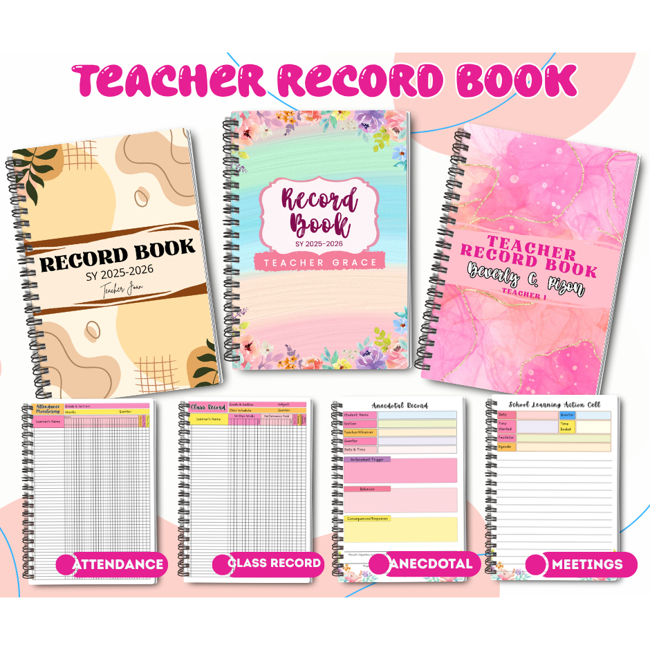 PERSONALIZED TEACHER RECORD BOOK -ATTENDANCE/CLASSRECORD/ANECDOTAL ...