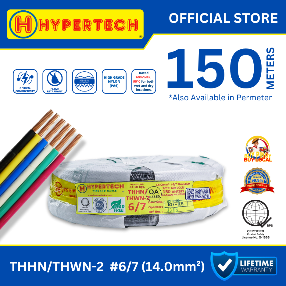 Hypertech THHN/THWN2 Stranded Wire #6/7 - 150meters High-Performance ...
